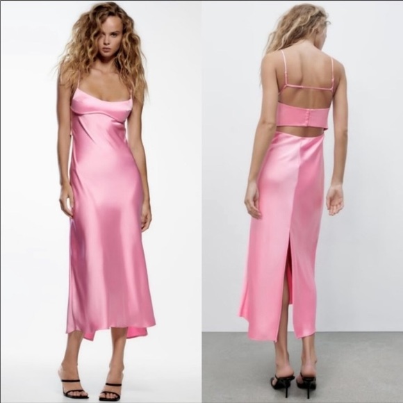 Zara Dresses Zara Pink Satin Effect Cut Out Dress Viral On Tiktok